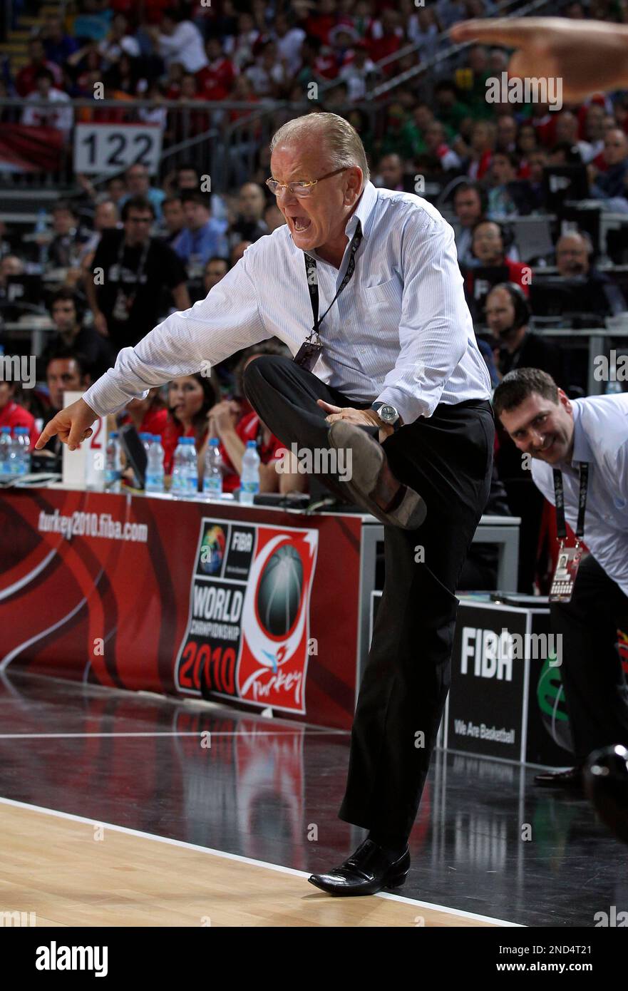 Serbia head coach Dusan Ivkovic reacts during the semifinal between ...