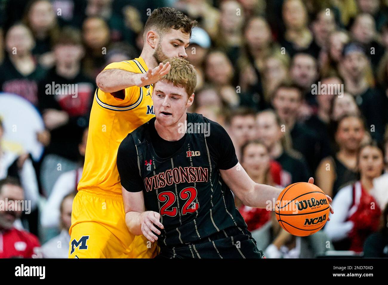 Wisconsin's Steven Crowl (22) against Michigan's Hunter Dickinson (1 ...