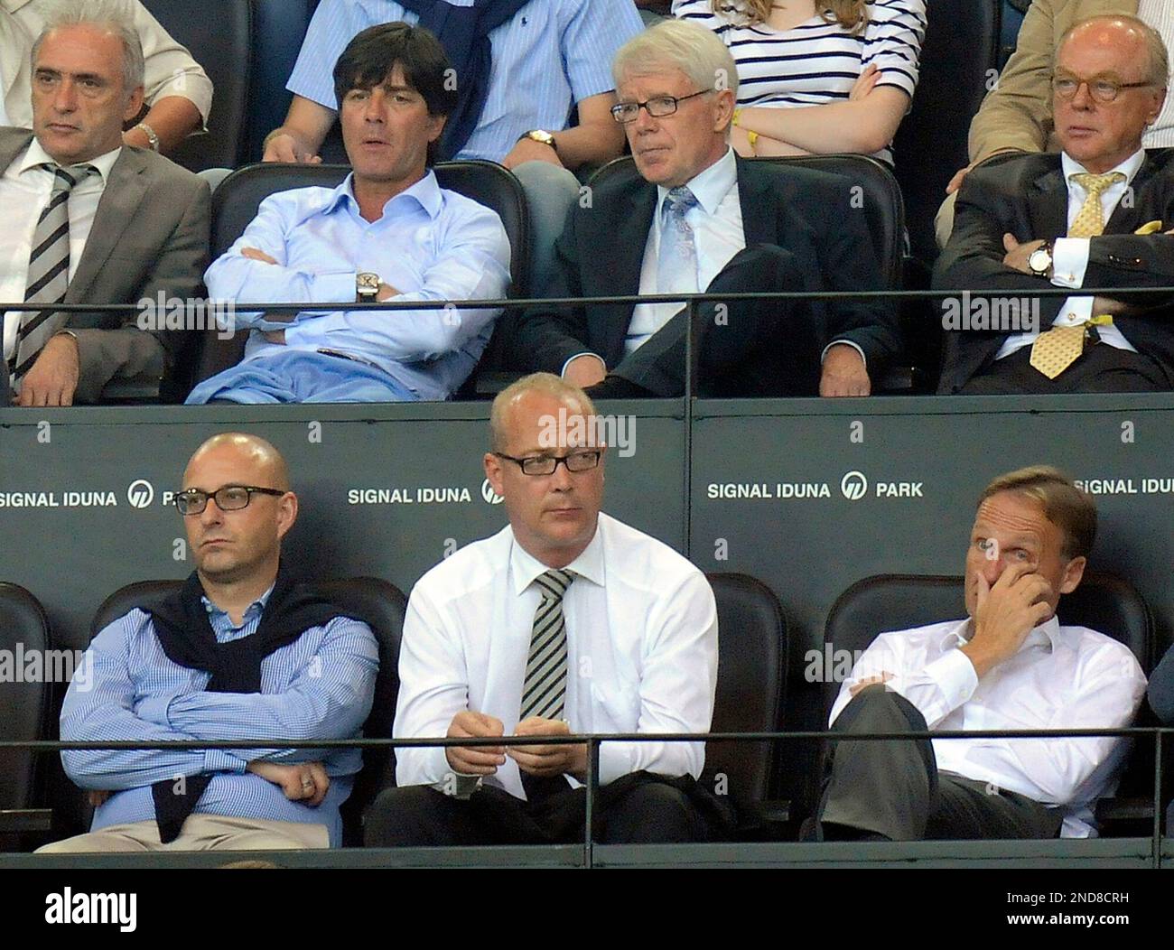 German national head coach Joachim Loew, up 2nd from left, watching ...