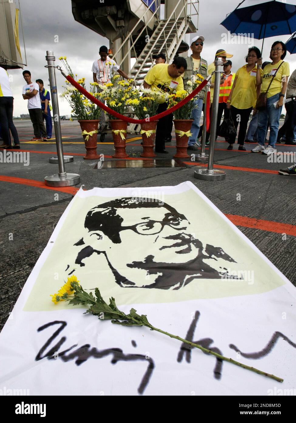 A big picture of the late Sen. Benigno "Ninoy" Aquino Jr. is placed on ...