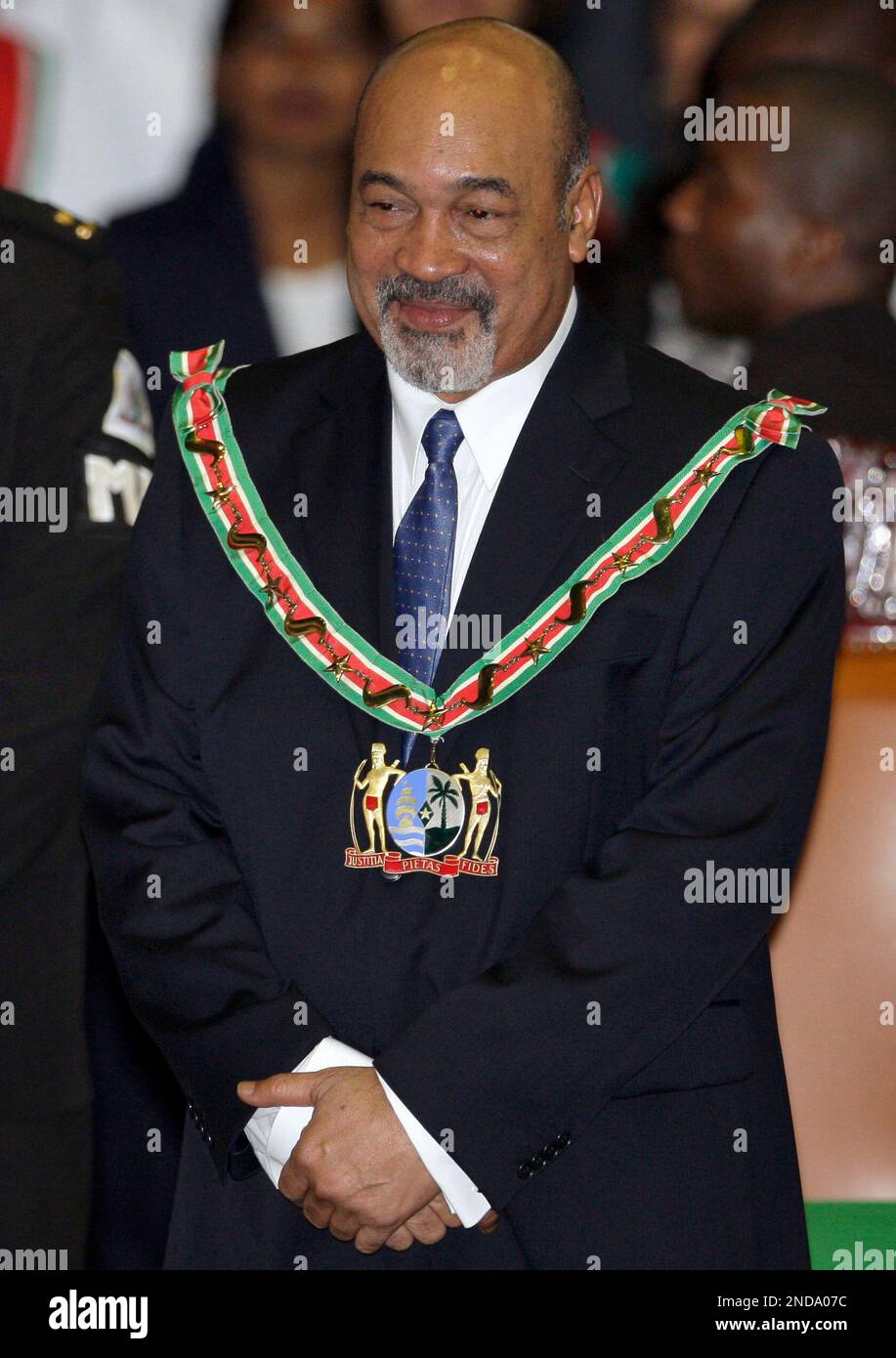 Suriname's President Desi Bouterse smiles after being sworn in during ...