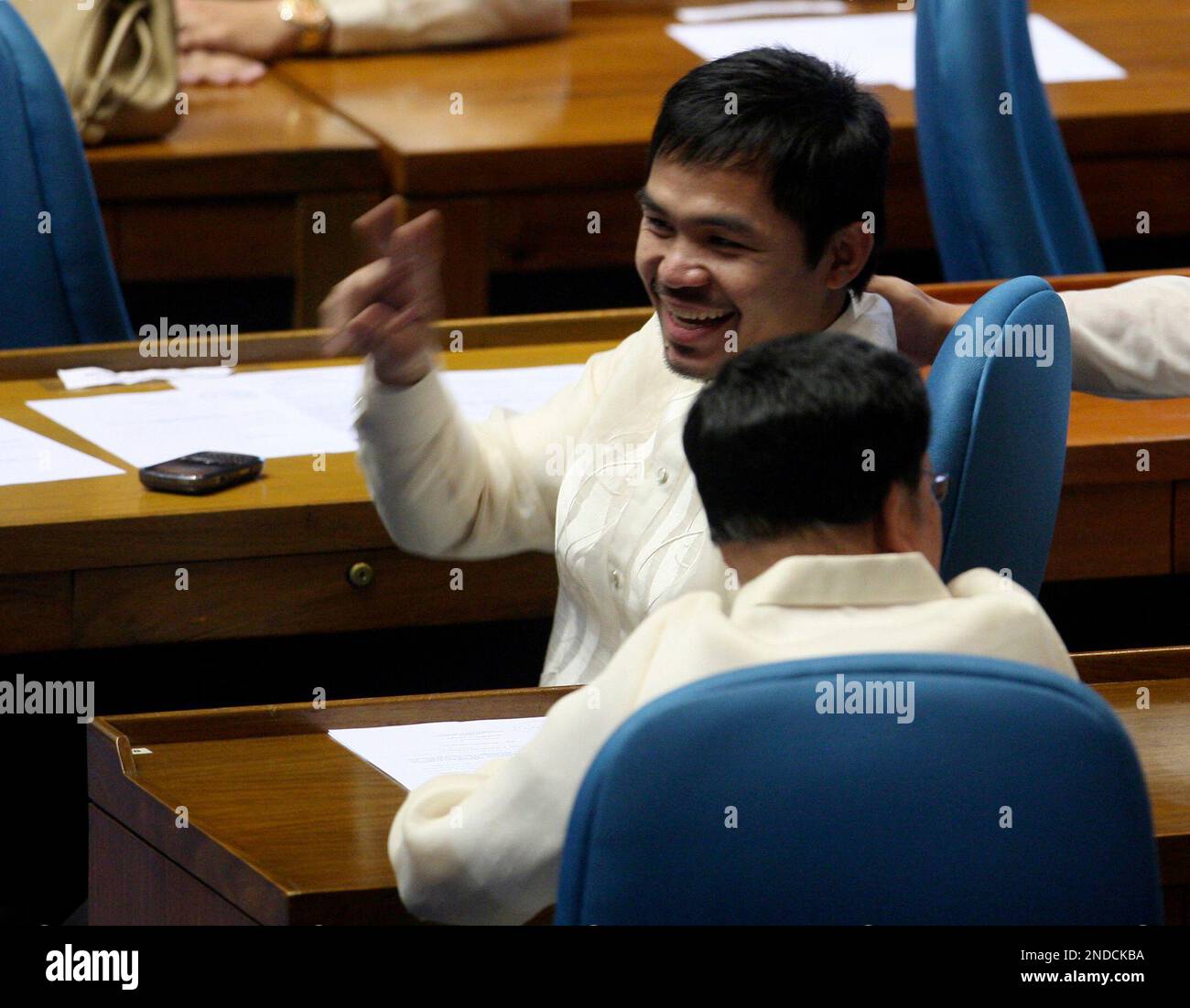 Filipino boxer and now Congressman Manny Pacquiao gestures while ...