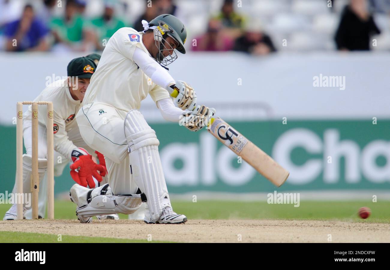 Pakistan's Imran Farhat hits a ball from Australia's Steven Smith ...