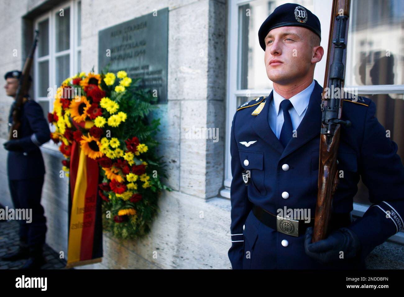 German soldiers guard a wreath at the courtyard of the Bendler Block ...