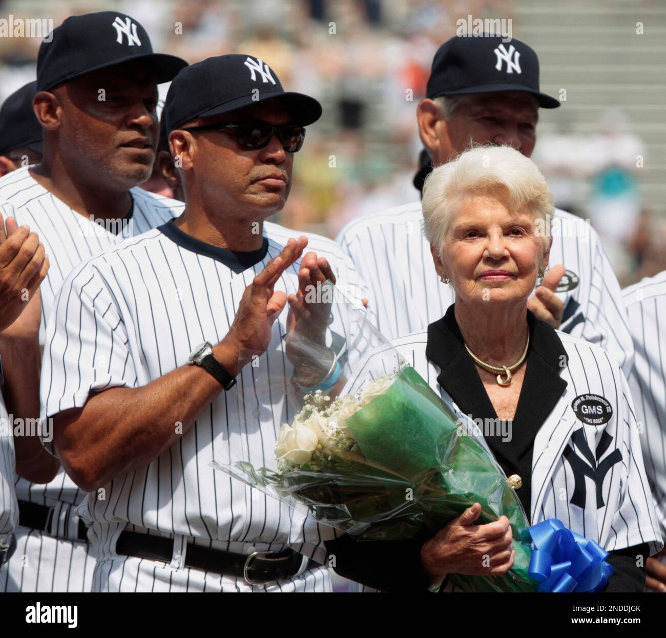 Mary Sheppard, right, the widow of New York Yankees' public address ...