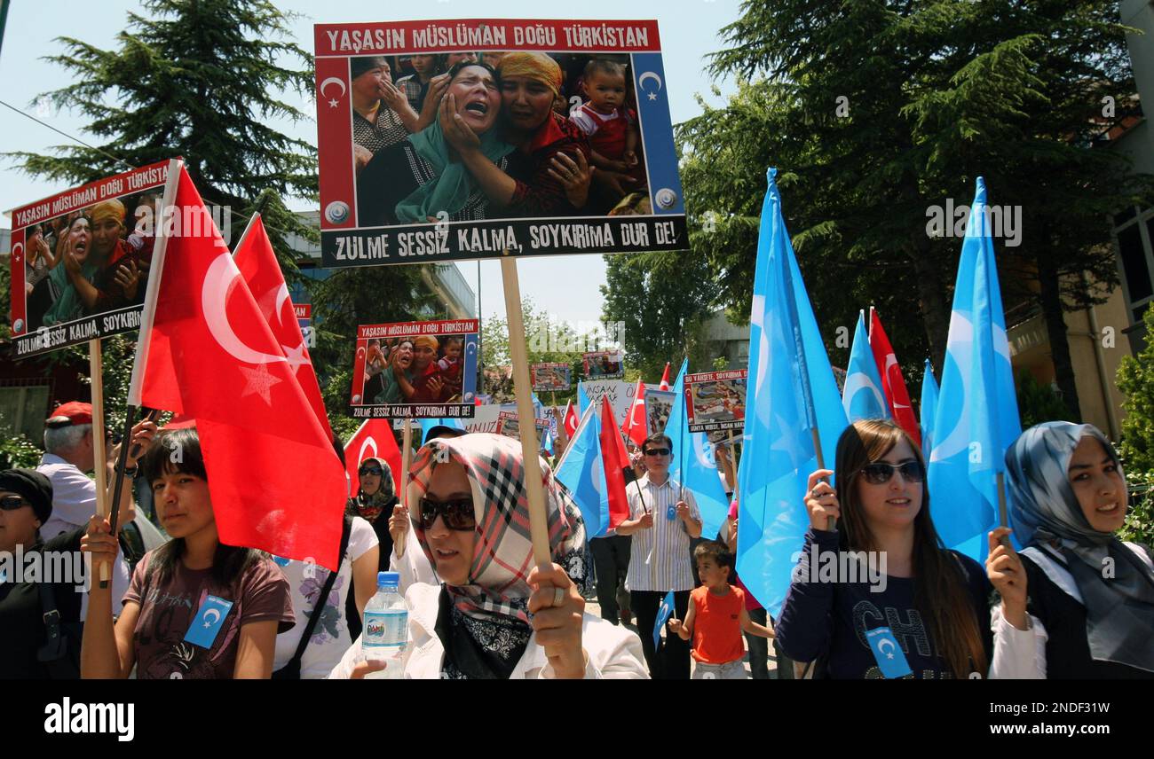 Uighurs living in Turkey stage a demonstration outside the Chinese ...