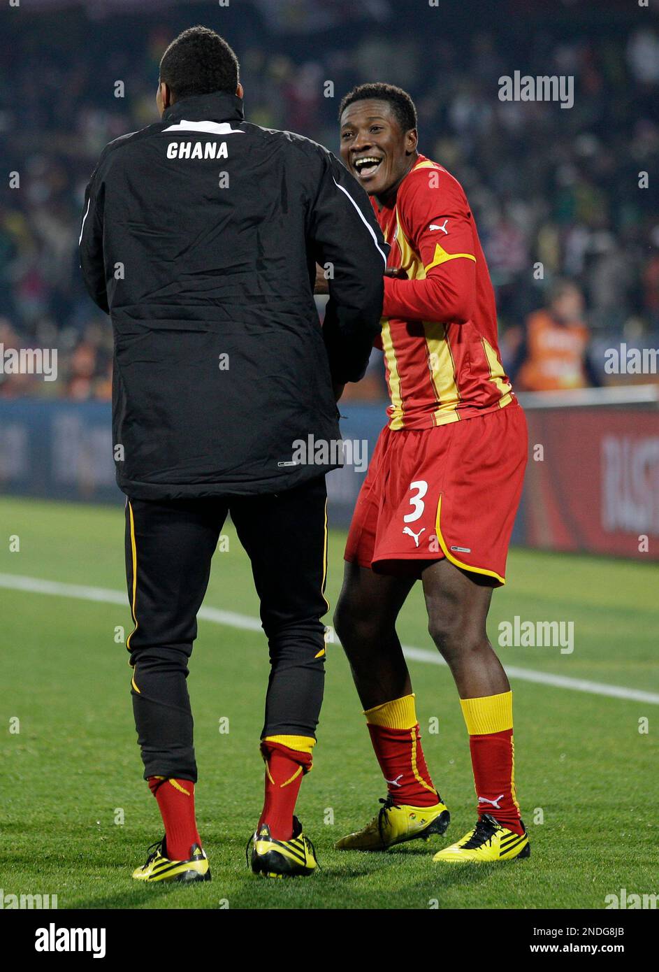 Ghana's Asamoah Gyan, right, celebrates with Ghana's Kevin-Prince ...