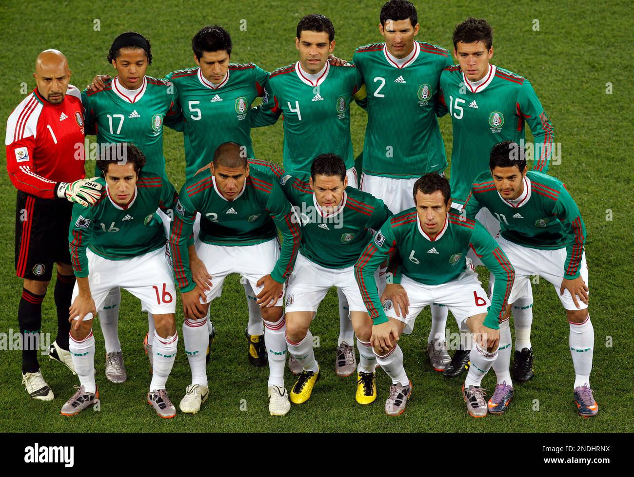 Mexico players pose prior to the World Cup group A soccer match between ...