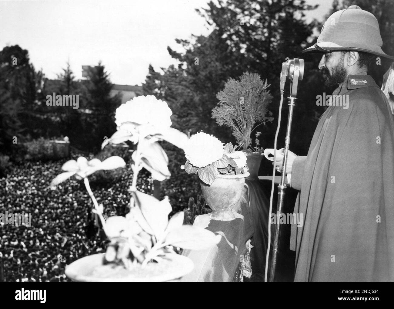 Emperor Haile Selassie addresses a great multitude of people from the ...
