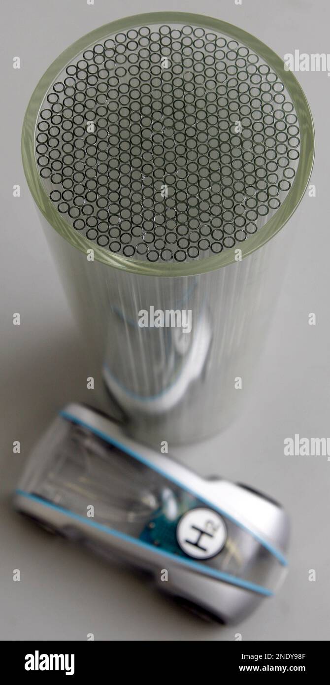 This picture taken March 23, 2010 shows a model of a hydrogen car seen ...