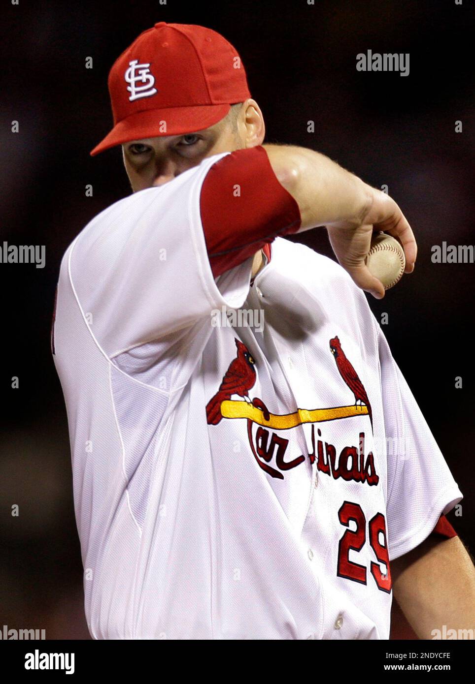St. Louis Cardinals starting pitcher Chris Carpenter pauses after ...