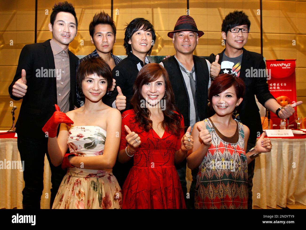 Cast members, front row from left, Malaysian actresses Lee Sinje ...