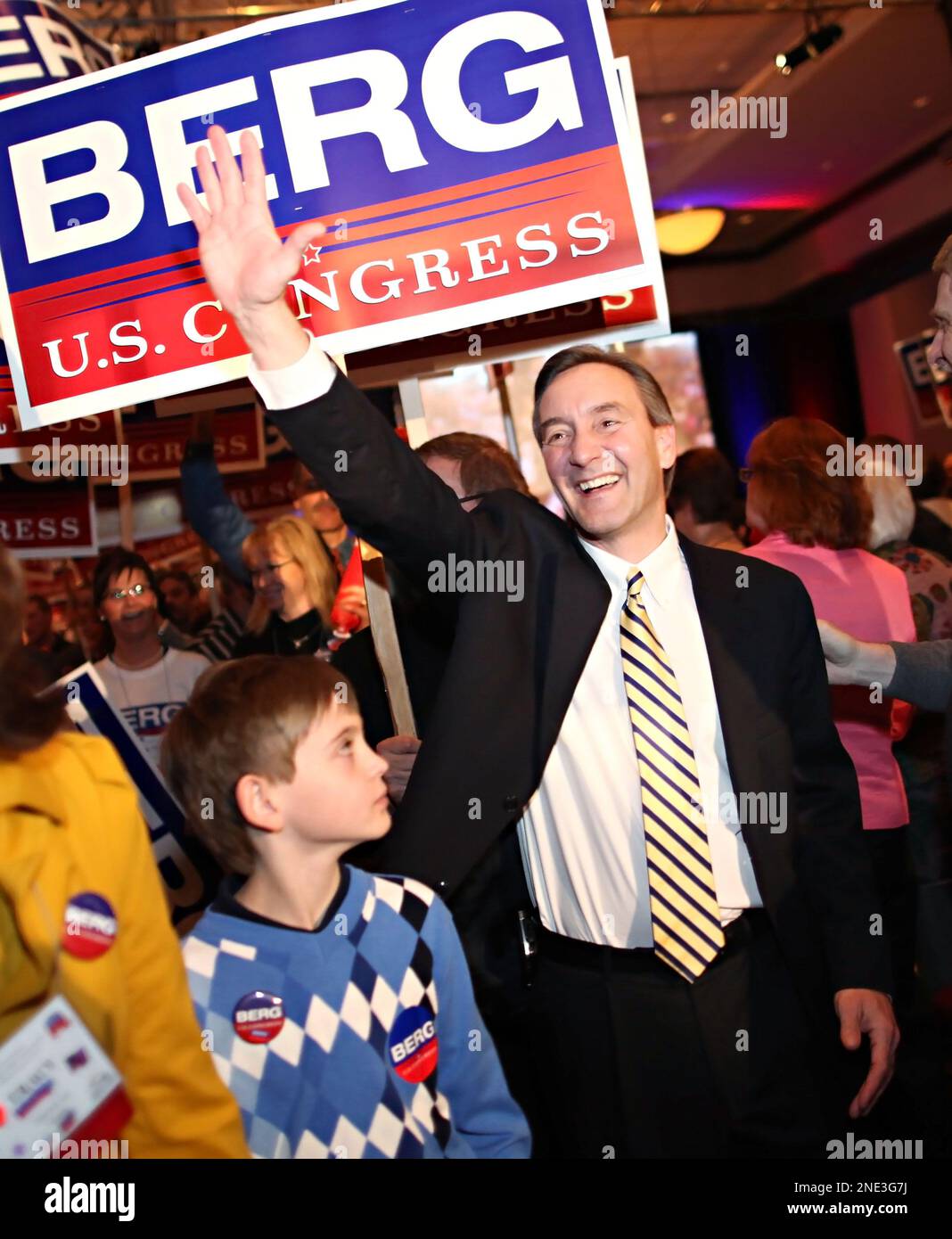 State Rep. Rick Berg waves to supporters, Saturday, March 20, 2010 in ...
