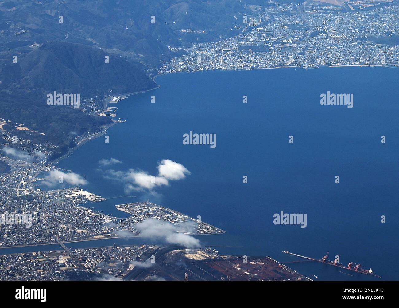 An aerial photo shows Beppu Bay in Oita Prefecture, western Japan and ...