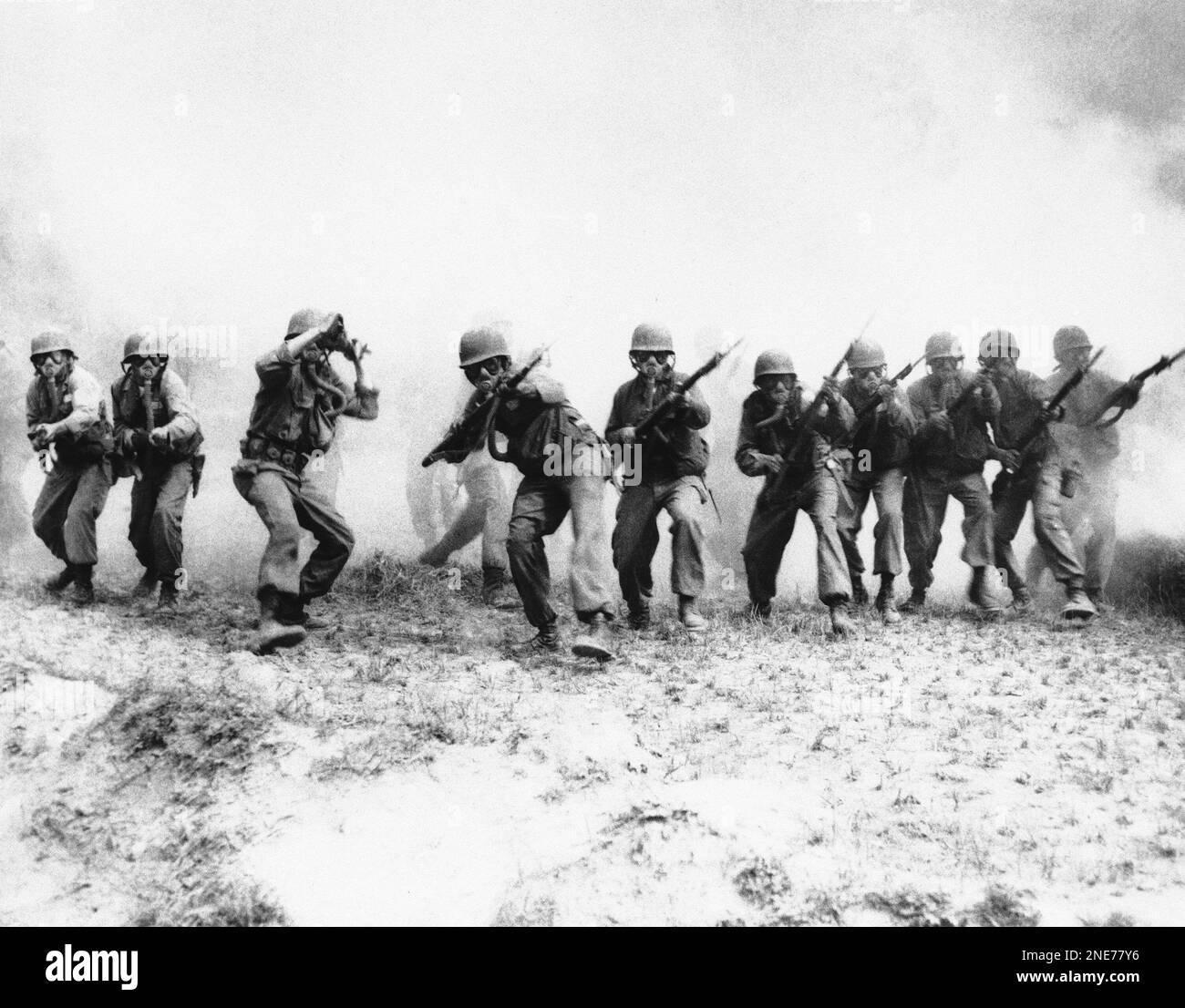 Soldiers of the 187th regimental combat team, with Bayoneted rifles and ...