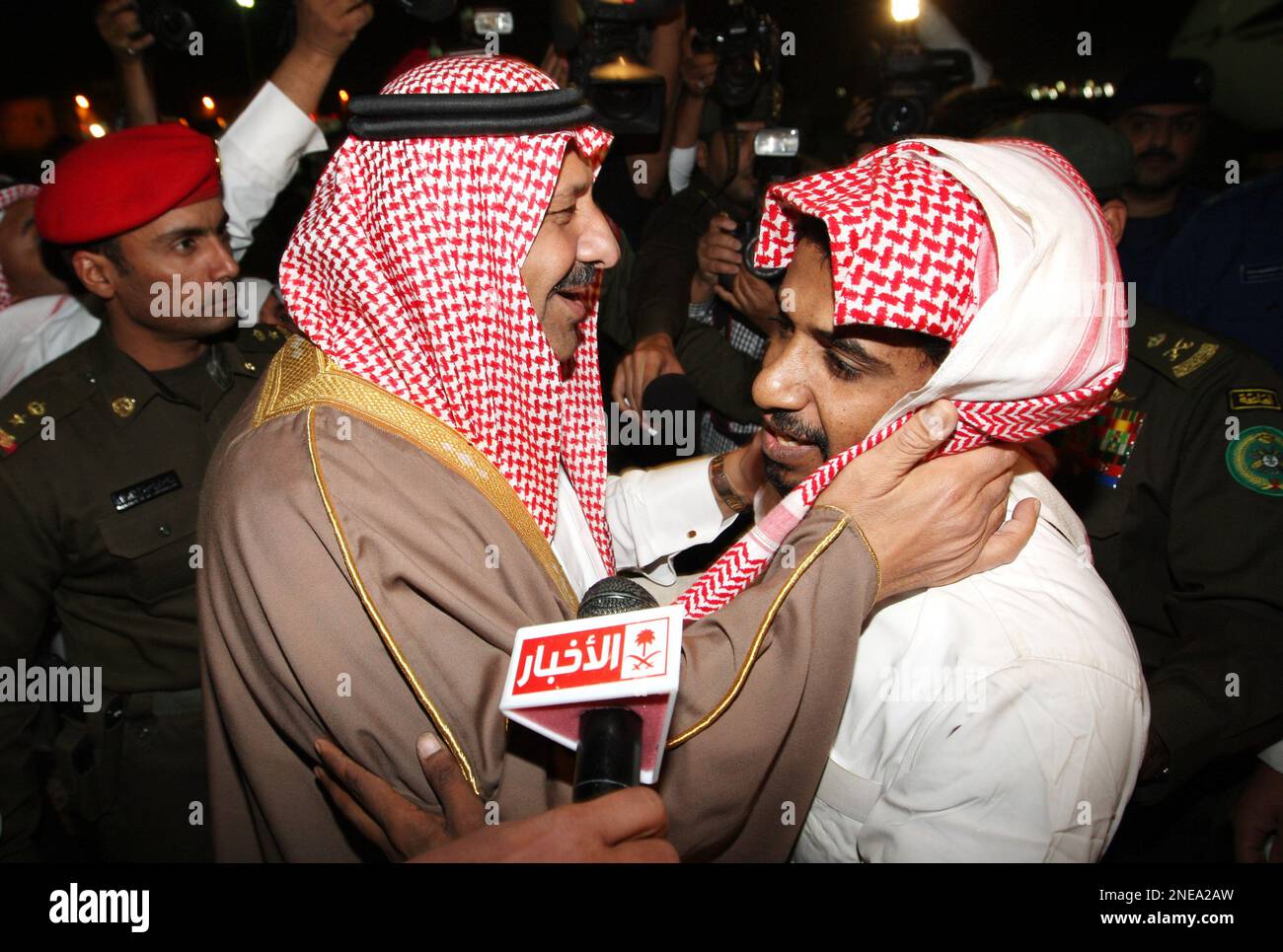 Saudi Deputy Defense Minister Prince Khaled bin Sultan, left, welcomes ...