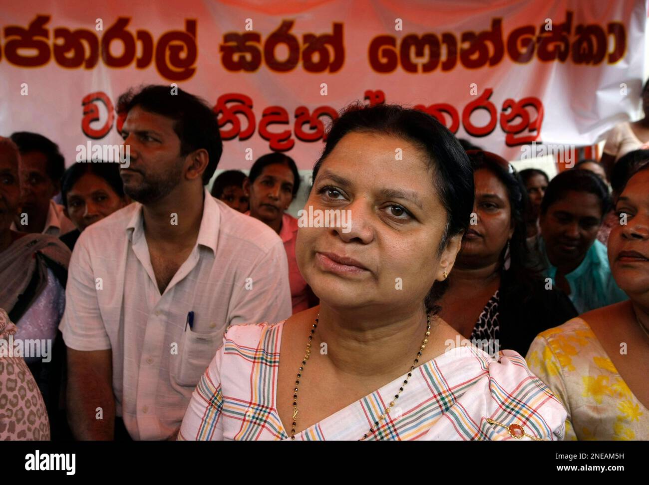 Anoma Fonseka, center, wife of the Sri Lanka's defeated presidential ...