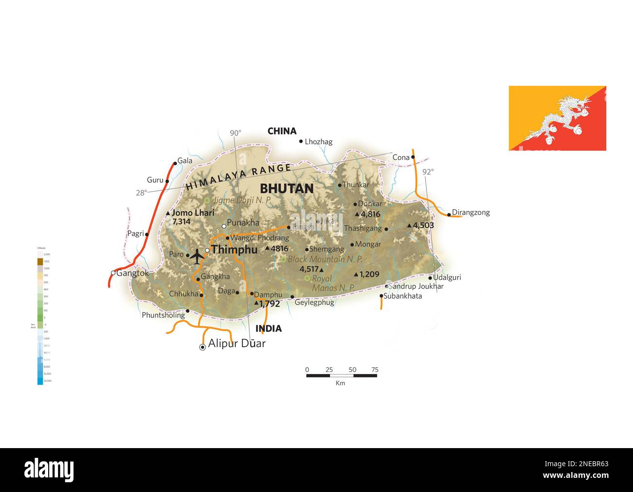 Landkarte von bhutan -Fotos und -Bildmaterial in hoher Auflösung – Alamy