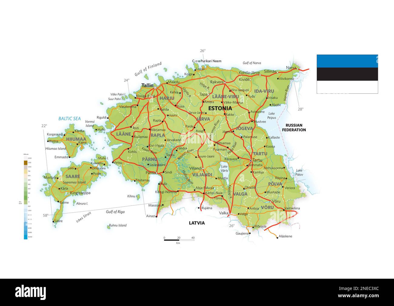 Physische und politische Landkarte Estlands. [Adobe Illustrator (.ai ...