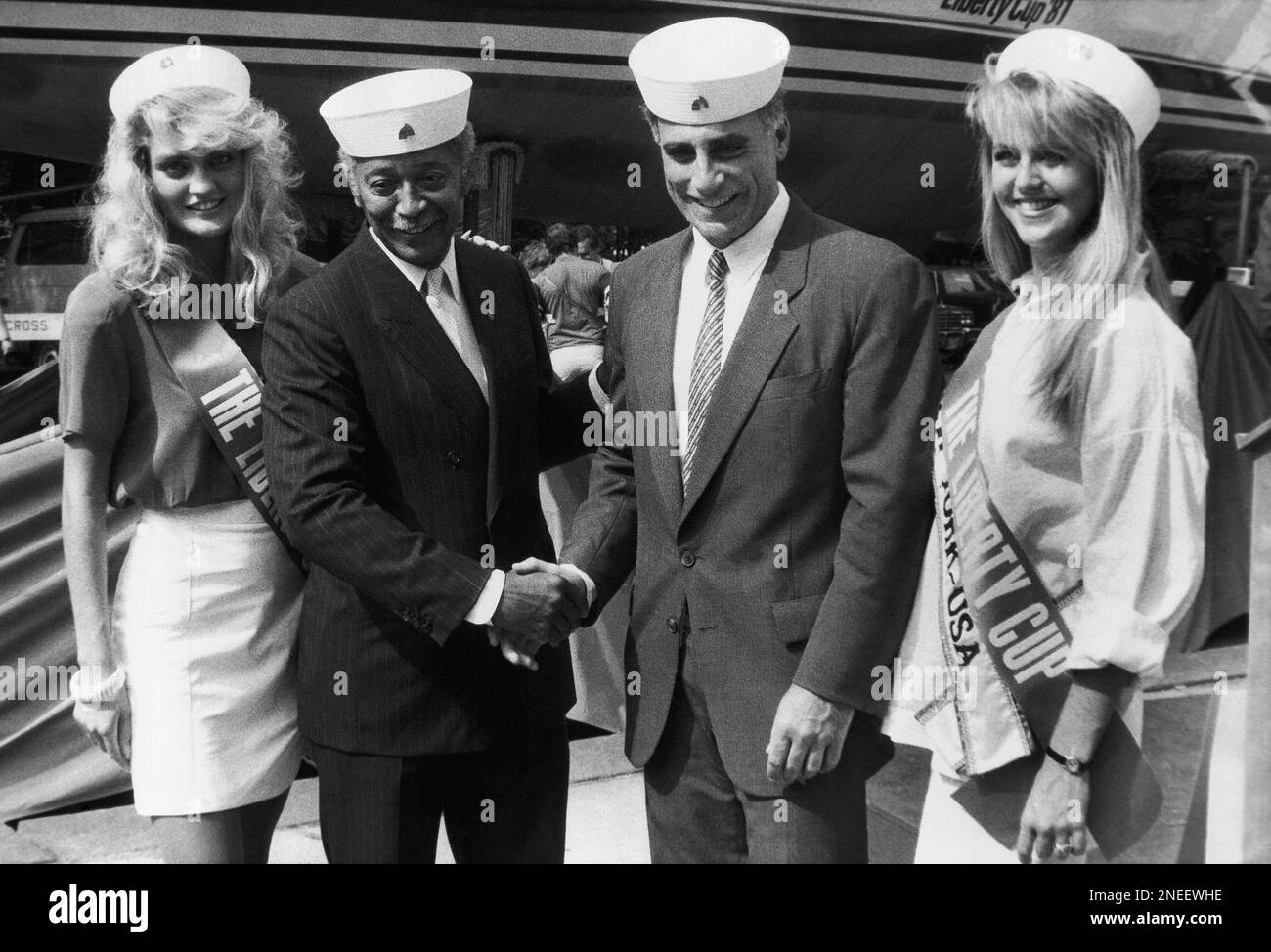 New York City Council President Andrew Stein, third from left, shakes ...