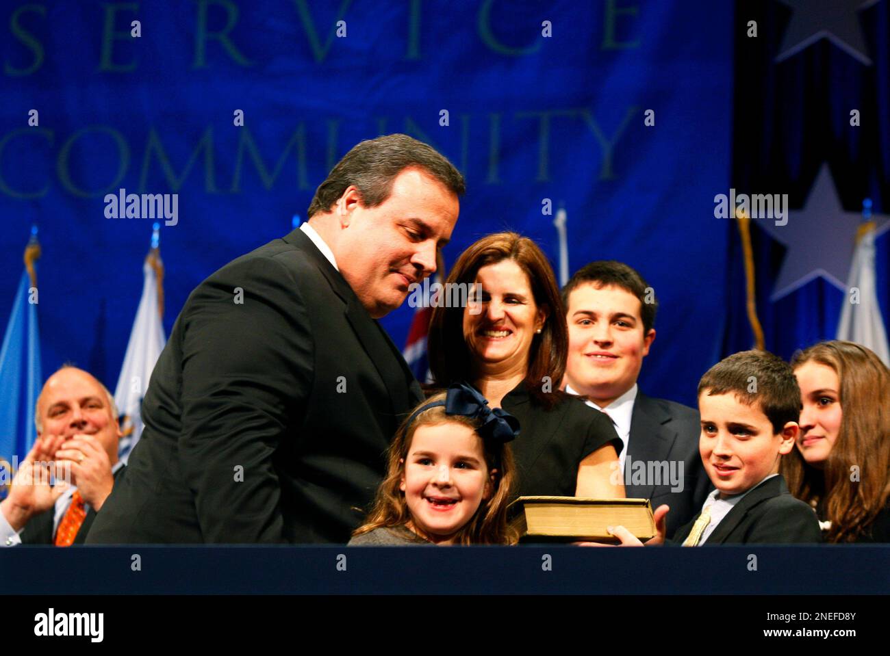 Republican Chris Christie, left, smiles as he stands with his wife Mary ...