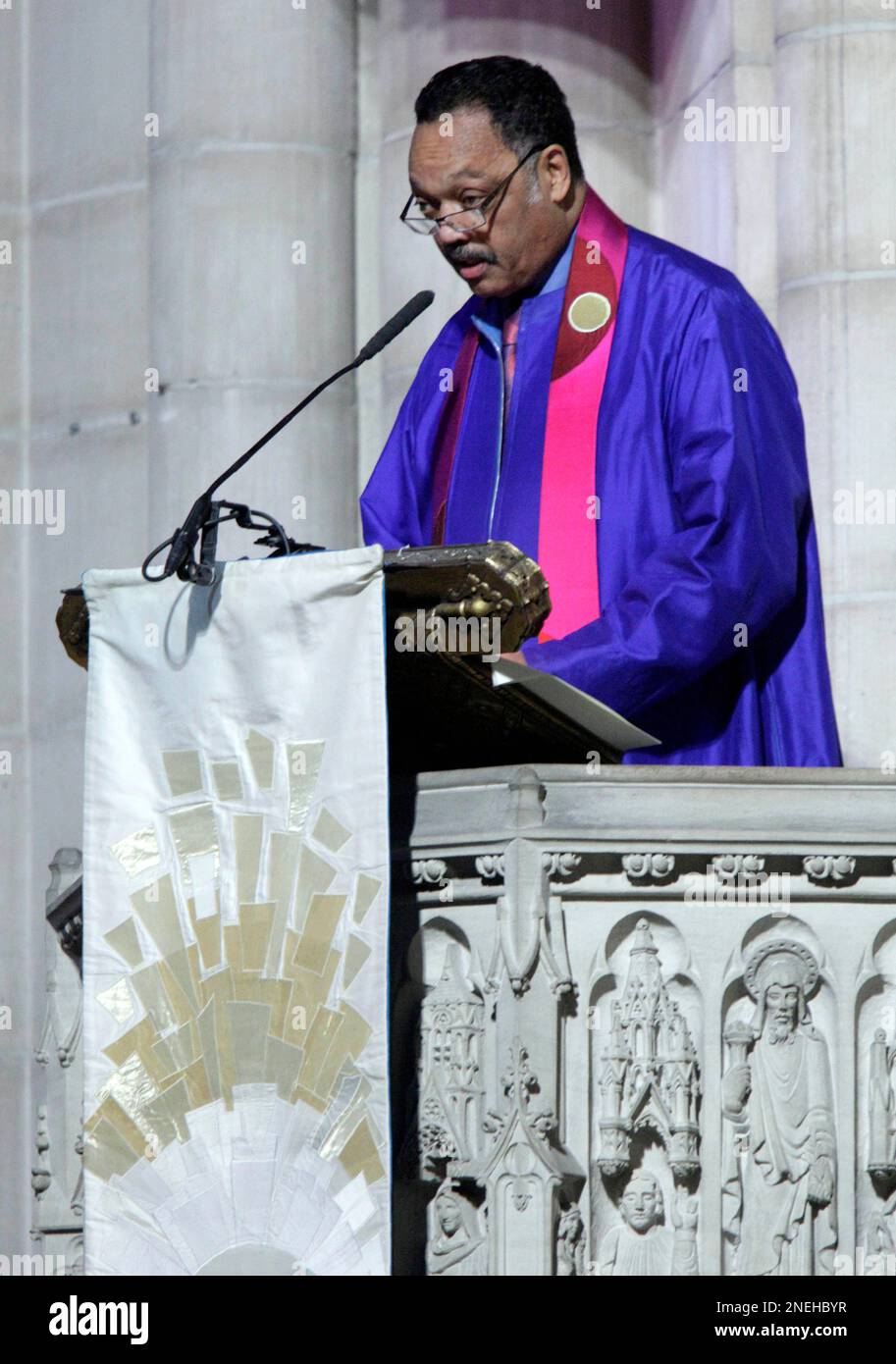 Rev. Jesse Jackson delivers his remarks at the funeral of Percy Sutton ...