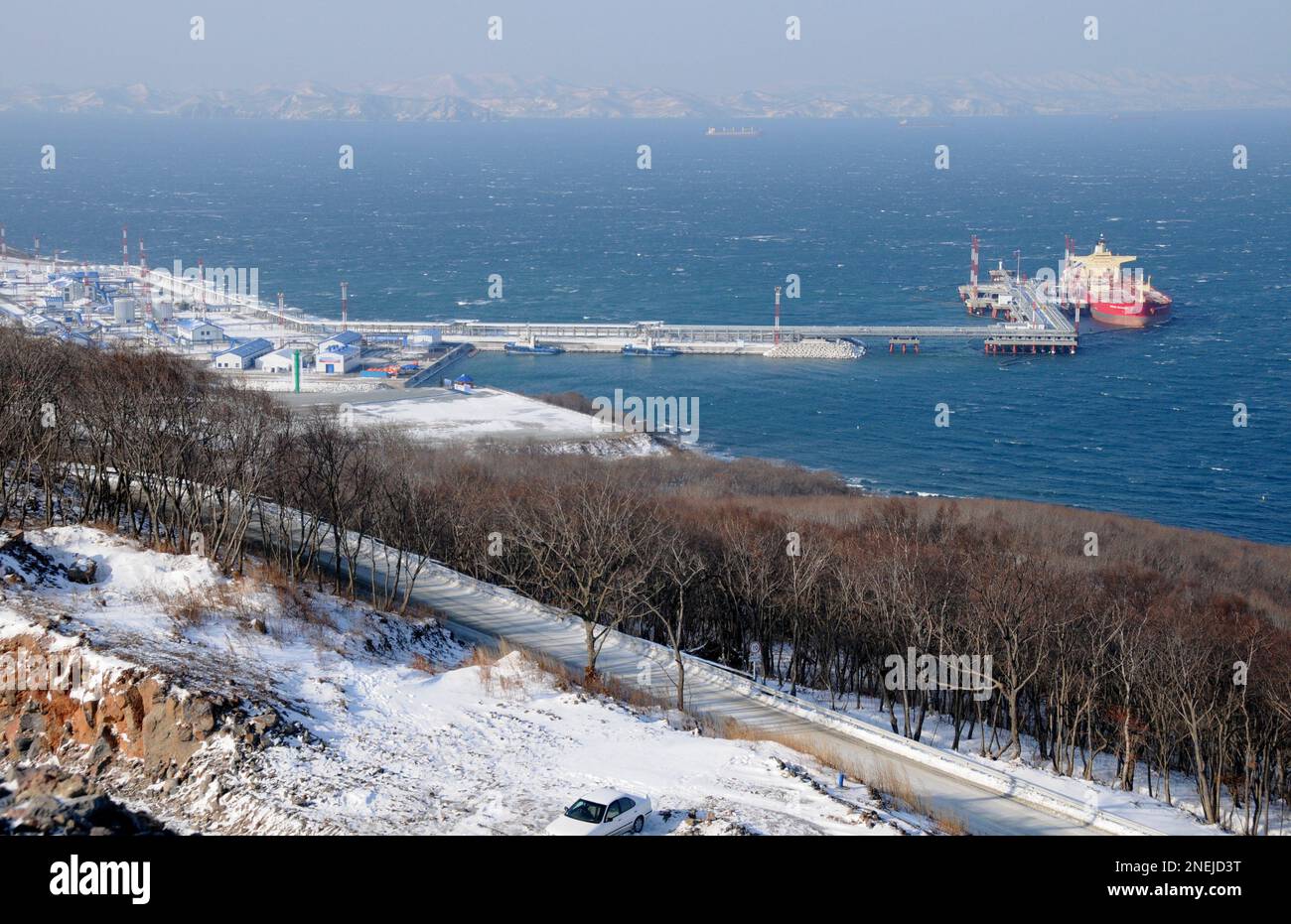 A tanker seen anchored at the new oil export terminal in the far ...