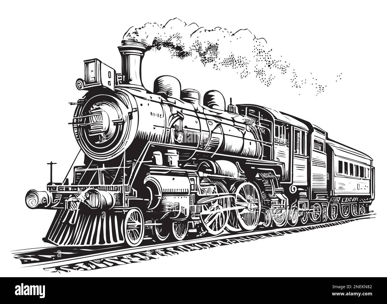 Dampflokomotive handgezeichnete Skizze Vektordarstellung Transport ...