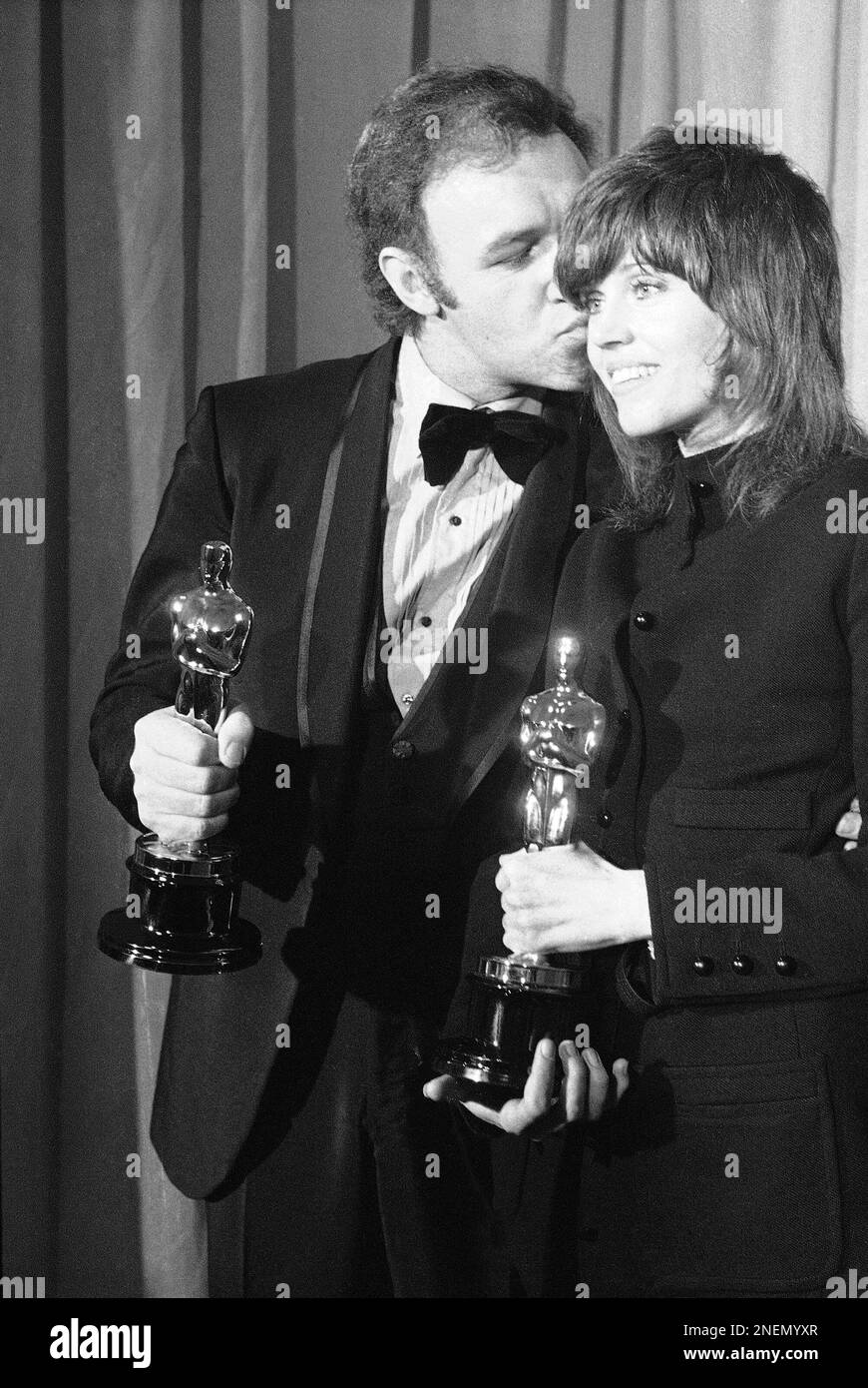 Miss Jane Fonda and Gene Hackman after they were named best actor and ...