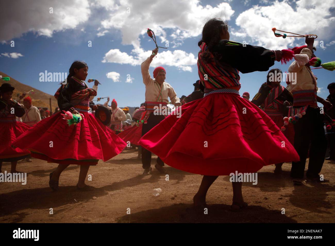 Aymara Indians from Pomata, Peru dance at the International Aymara ...