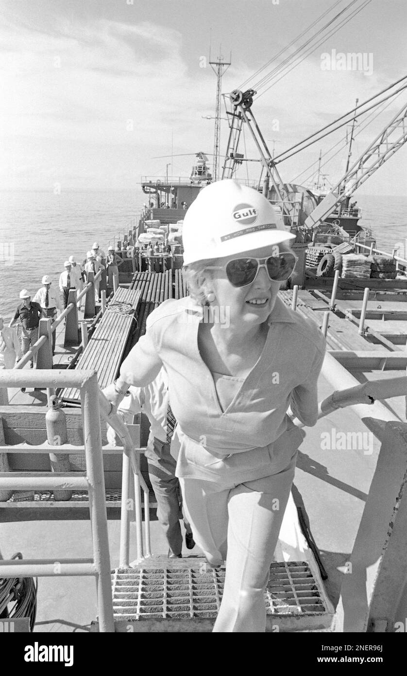 Margaret Thatcher, leader of the British Conservative party, climbs a ...