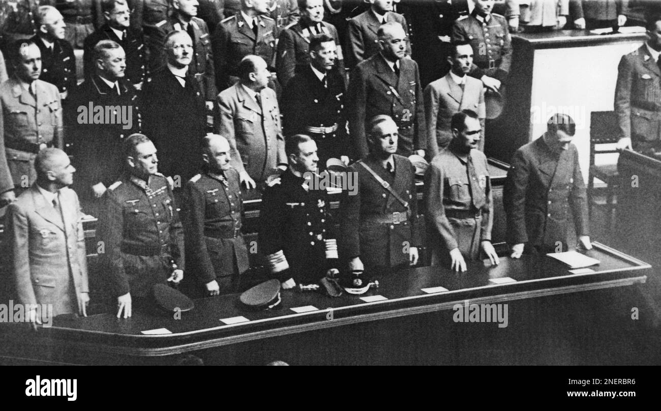 Adolf Hitler (front row right) is shown with his war Chiefs and ...