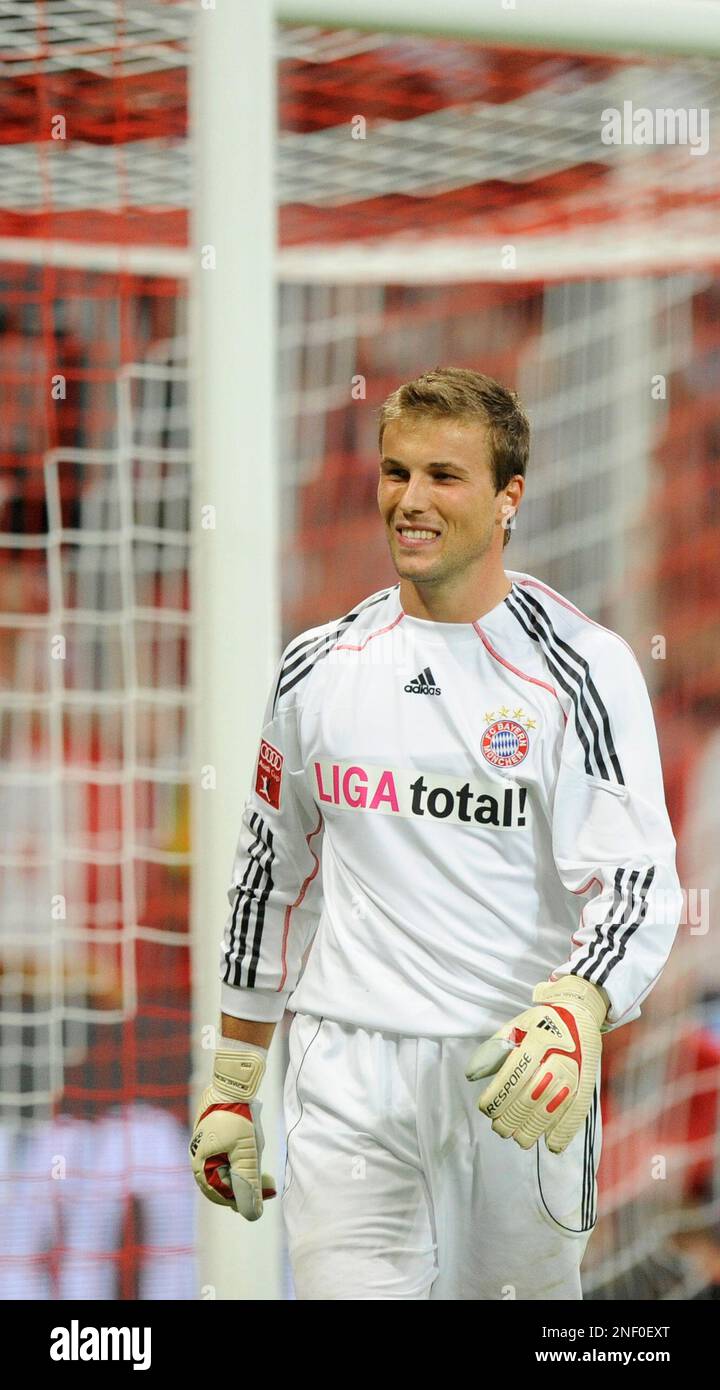 Munich goalkeeper Michael Rensing reacts during a pre-season friendly ...