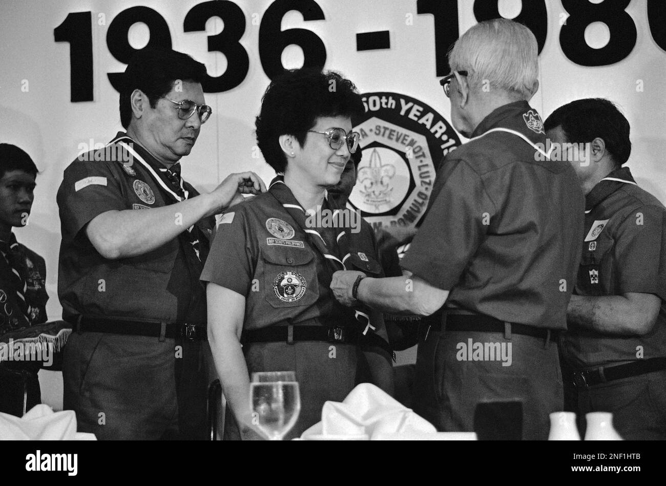 Wearing a Boy Scout uniform, Philippine President Corazon Aquino ...