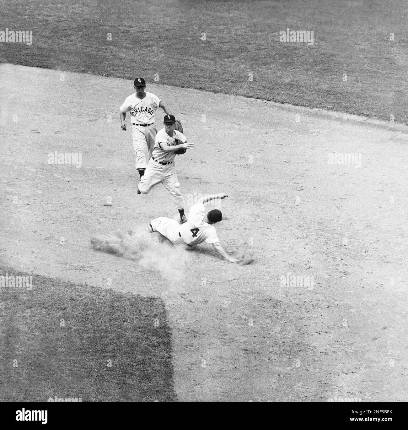 Jackie Jensen Boston, Red Sox right fielder is forced at second base by ...