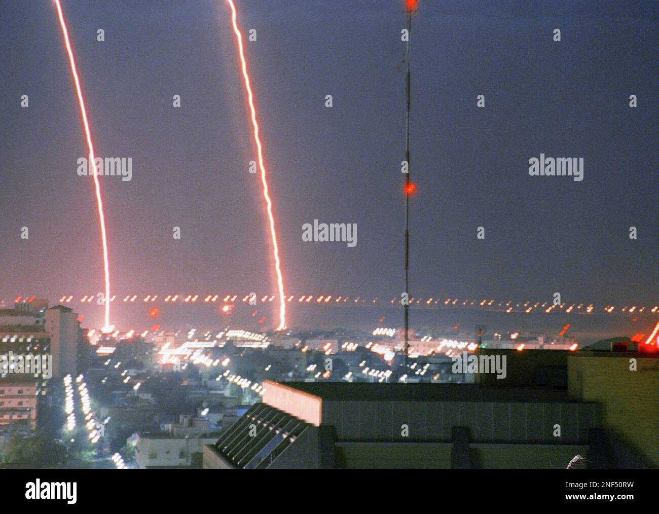 Dual U.S. Patriot missiles light up the skyline of the Saudi Arabia ...