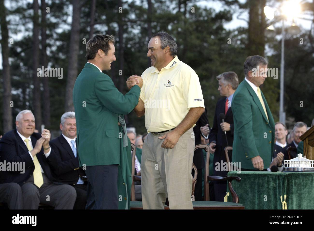 Former Masters' champion Trevor Immelman of South Africa and Angel ...