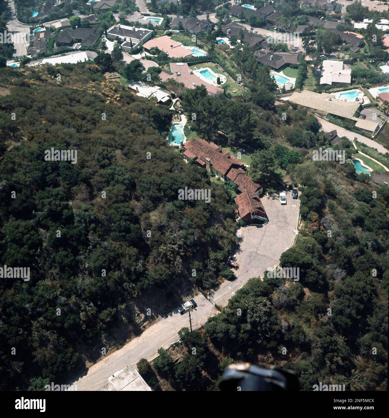 This is an aerial views of the home in the Los Angeles Bel-Air district ...