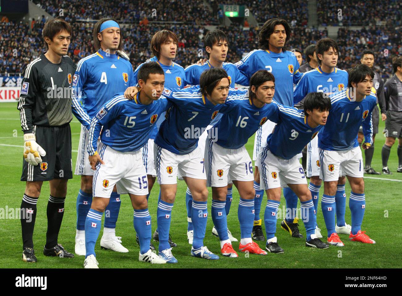 Japan's national soccer team players pose for photographers prior to ...