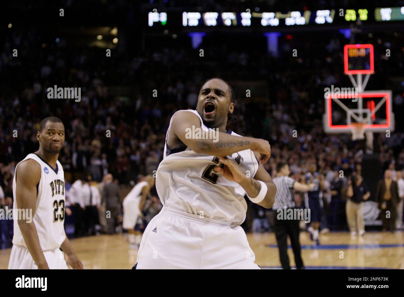 Pittsburgh guard Levance Fields (2) throws his head band into the ...