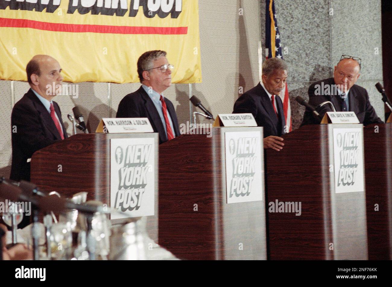New York City Democratic mayoral contenders listen to a question put to ...