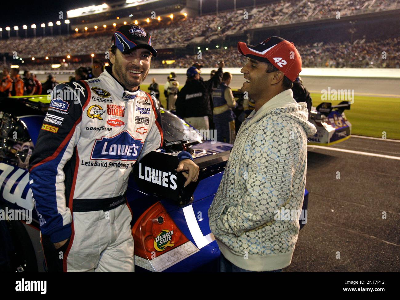 NASCAR drivers Jimmie Johnson, left, and Juan Pablo Montoya, of ...