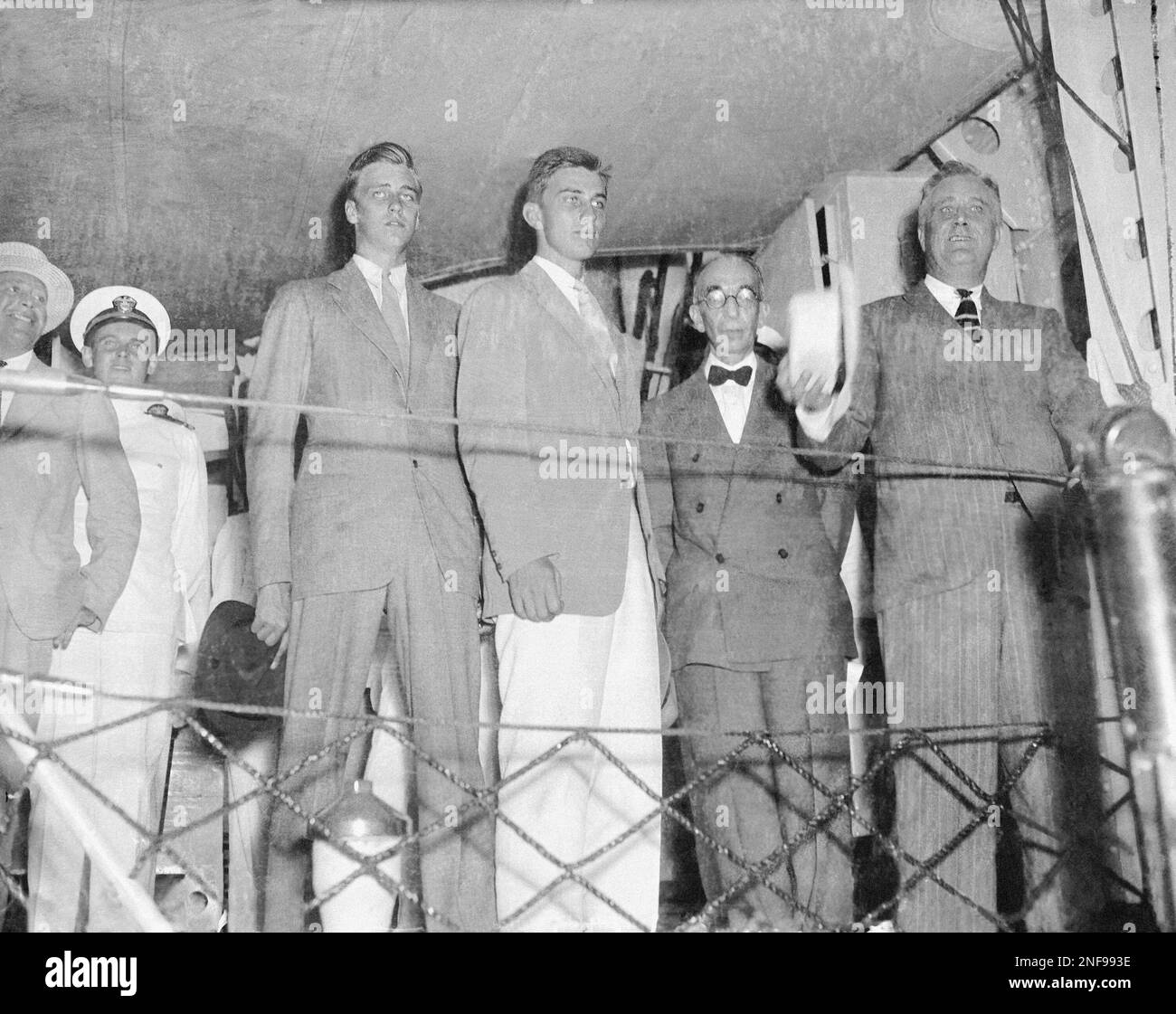President Franklin D. Roosevelt, right, is shown aboard the destroyer Gilmer at Annapolis, Md ...