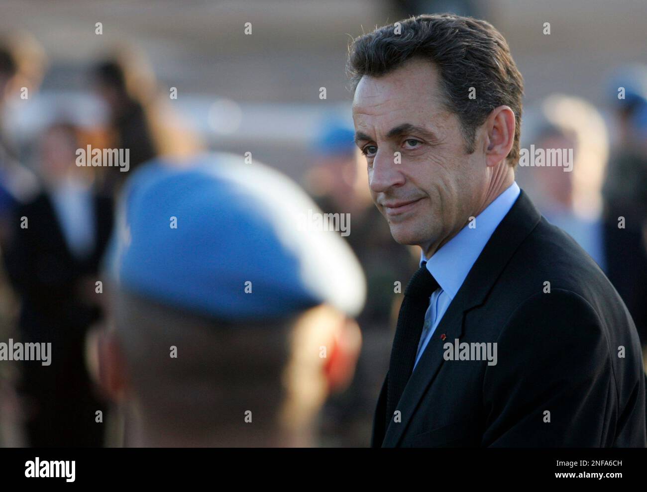 French President Nicolas Sarkozy reviews French UNIFIL troops in ...
