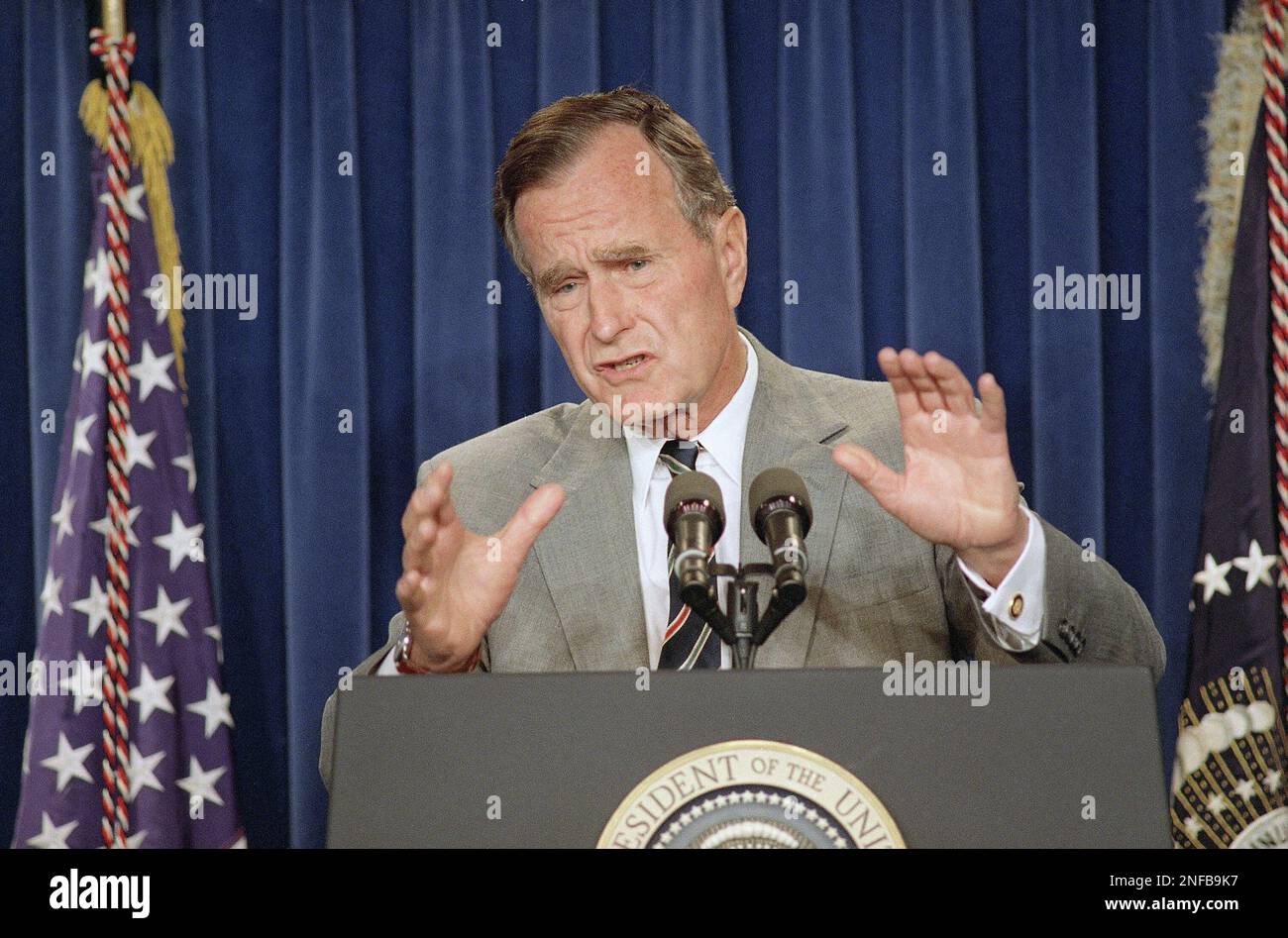 President George Bush gestures during a news conference at the White ...
