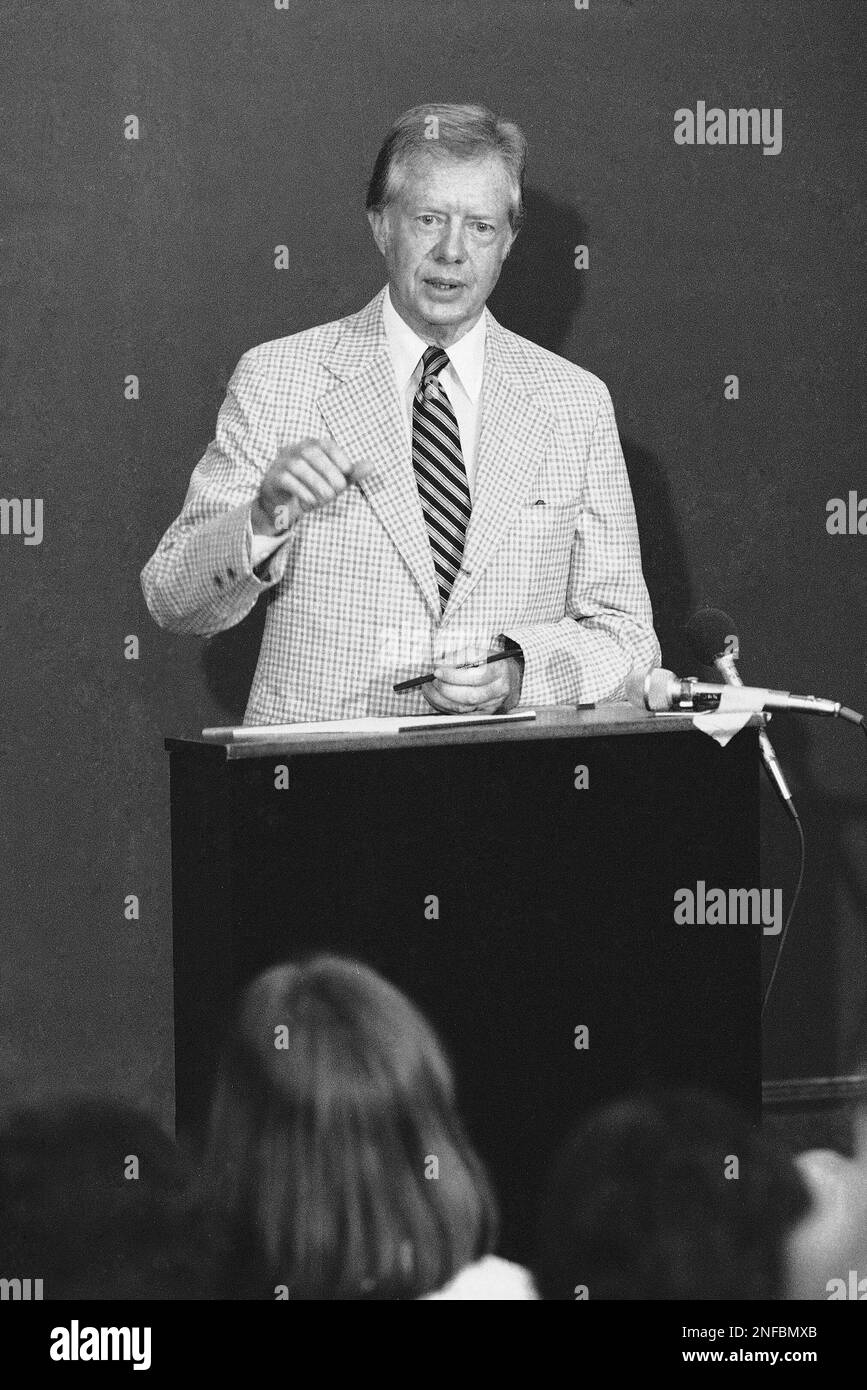 Former President Jimmy Carter gestures during his first appearance as ...