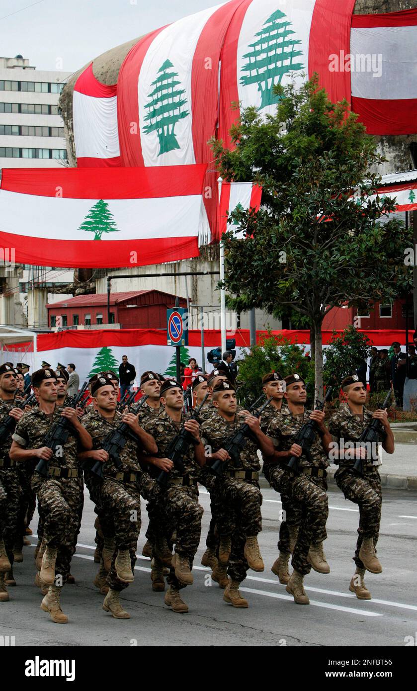Lebanese special forces soldiers, march during a military parade to ...