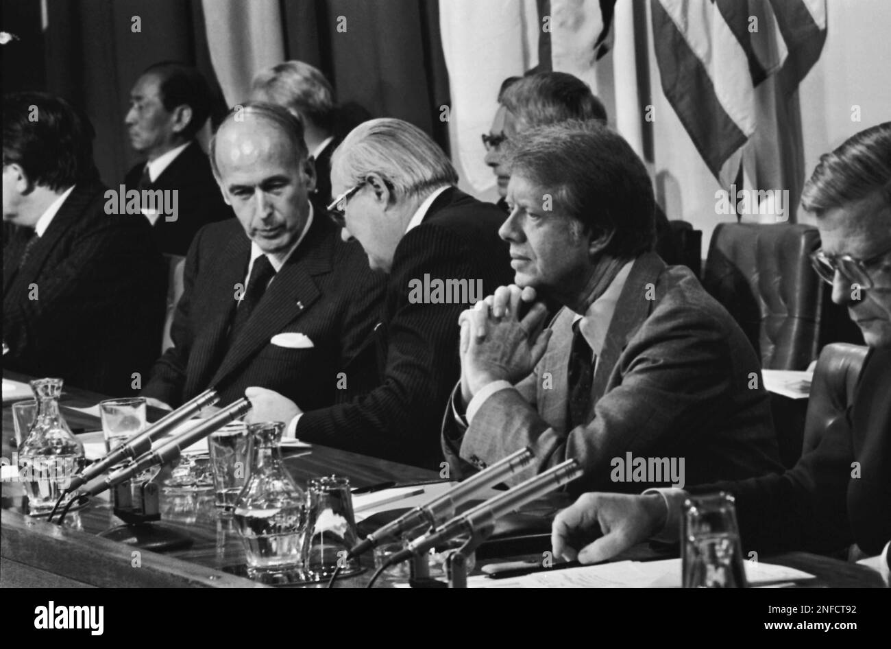Pres. Jimmy Carter, right, looks stern-faced during final communiqué of ...