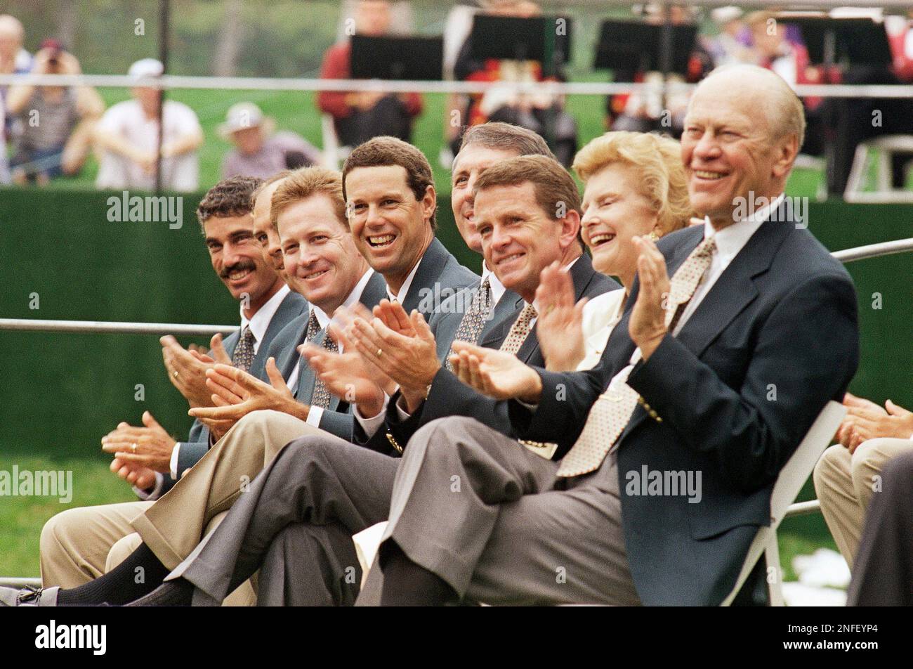Former President Gerald Ford, right, laughs along with his wife, Betty ...