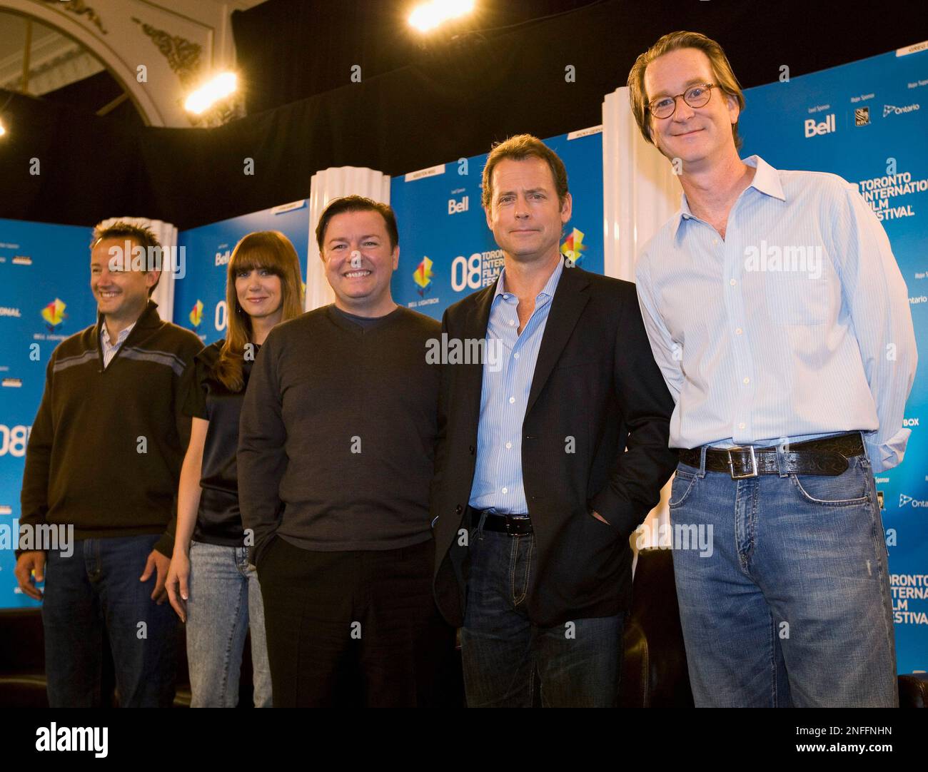 Writer John Kamps, left, actors Kristen Wiig, Ricky Gervais, Greg ...